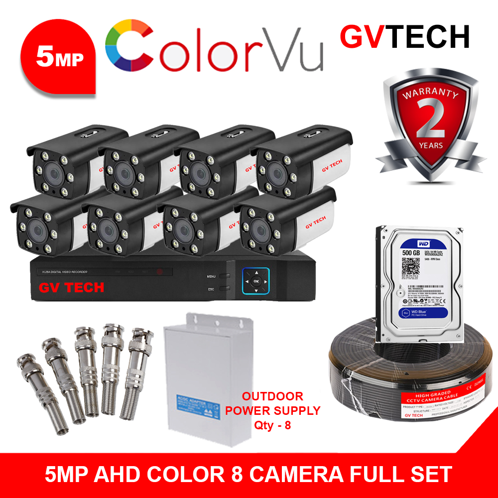 Full Time Color CCTV 5MP 8 Camera Full Set - CCTV Camera System | Daraz.lk