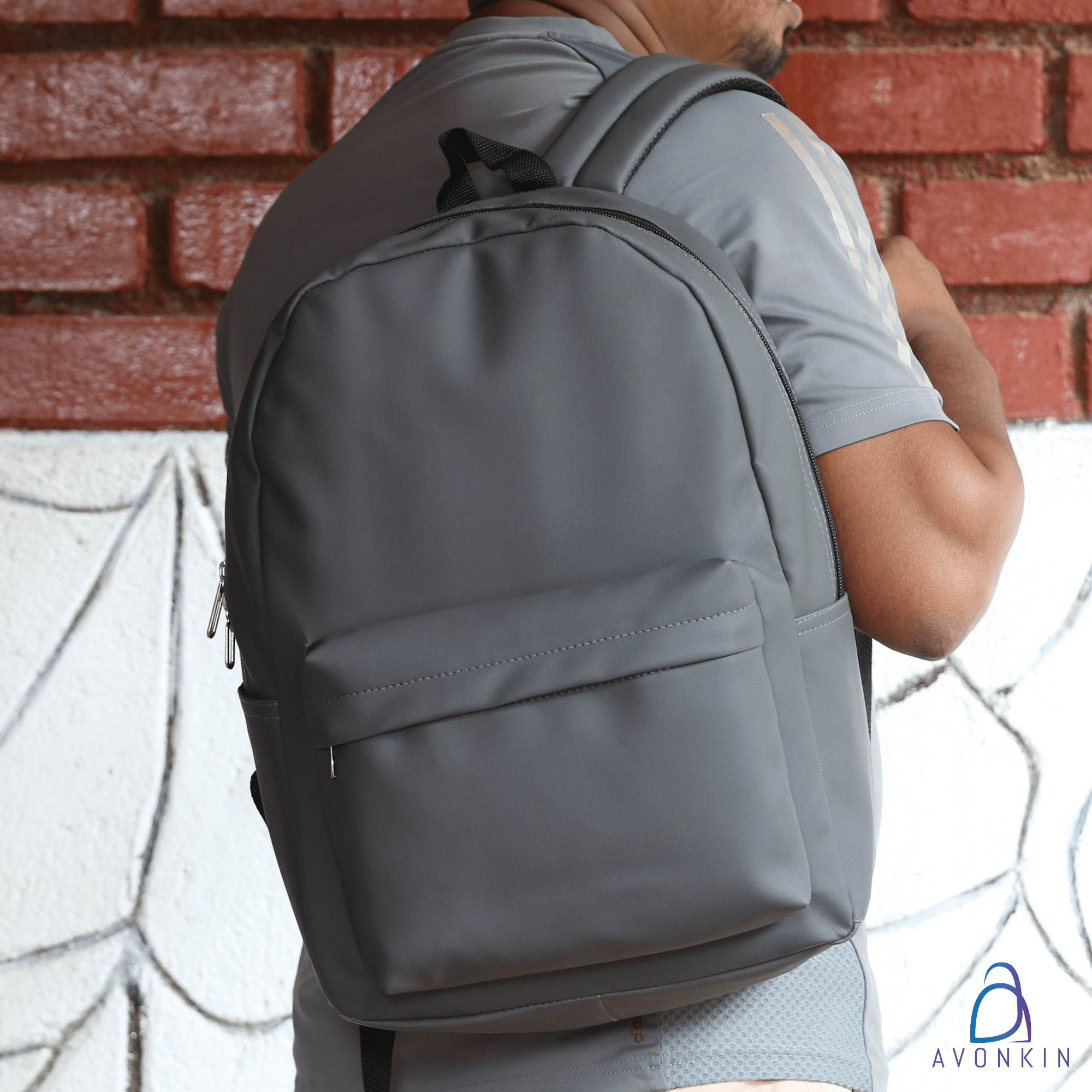 Synthetic Leather Simple Backpack Plain Color Backpack Avonkin Bags ...