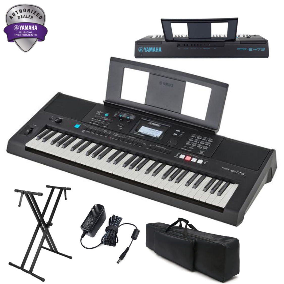 Yamaha PSR-E473 Keyboard With Double X Stand, Padded Bag, Power Adapter ...