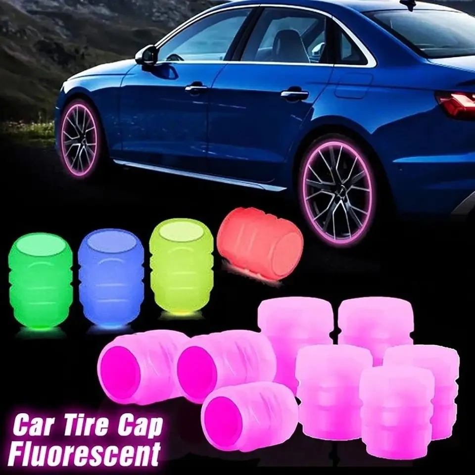 DeoDap Luminous Wheels Car Tire Valve Stem Caps, Glow Luminous at Night ...