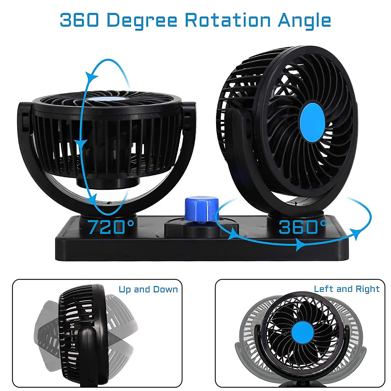 Vehicle 12V Double Headed Fan 360 Degree Adjustable Portable Low Noise ...