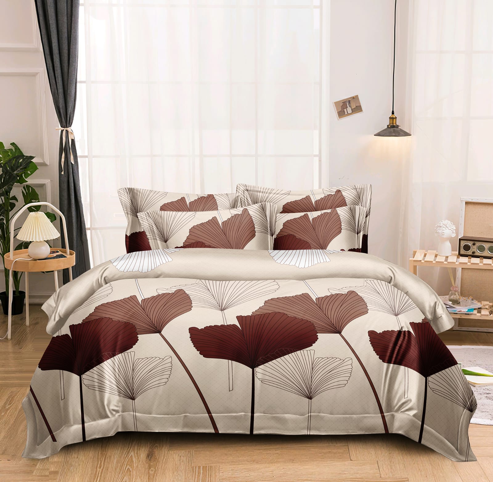 modern ginkgo leaves bed sheet with 2 pillow cases | Daraz.lk