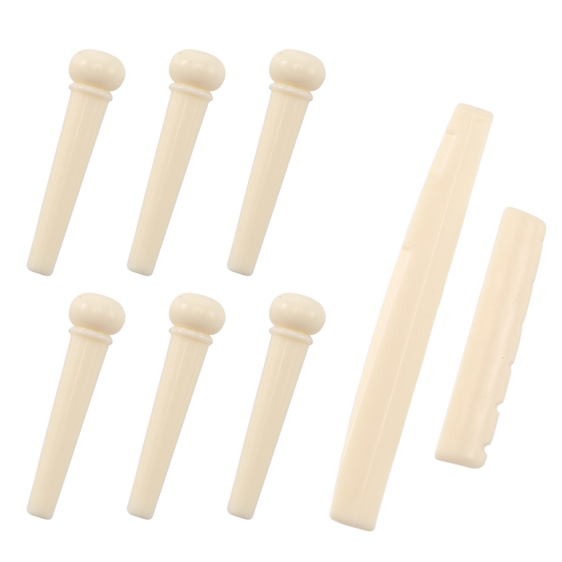 6 Bridge Pins + saddle + bridge saddle Bone / Bone Acoustic white ...