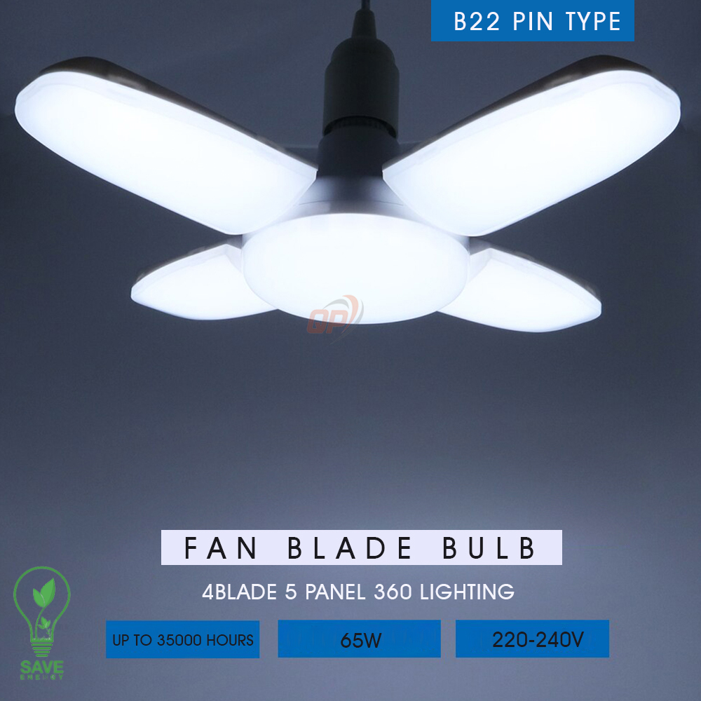 65W Fan Blade Bulb 4 Blade 5 Panel 360 Lighting Folding Bulb B22 Pin ...