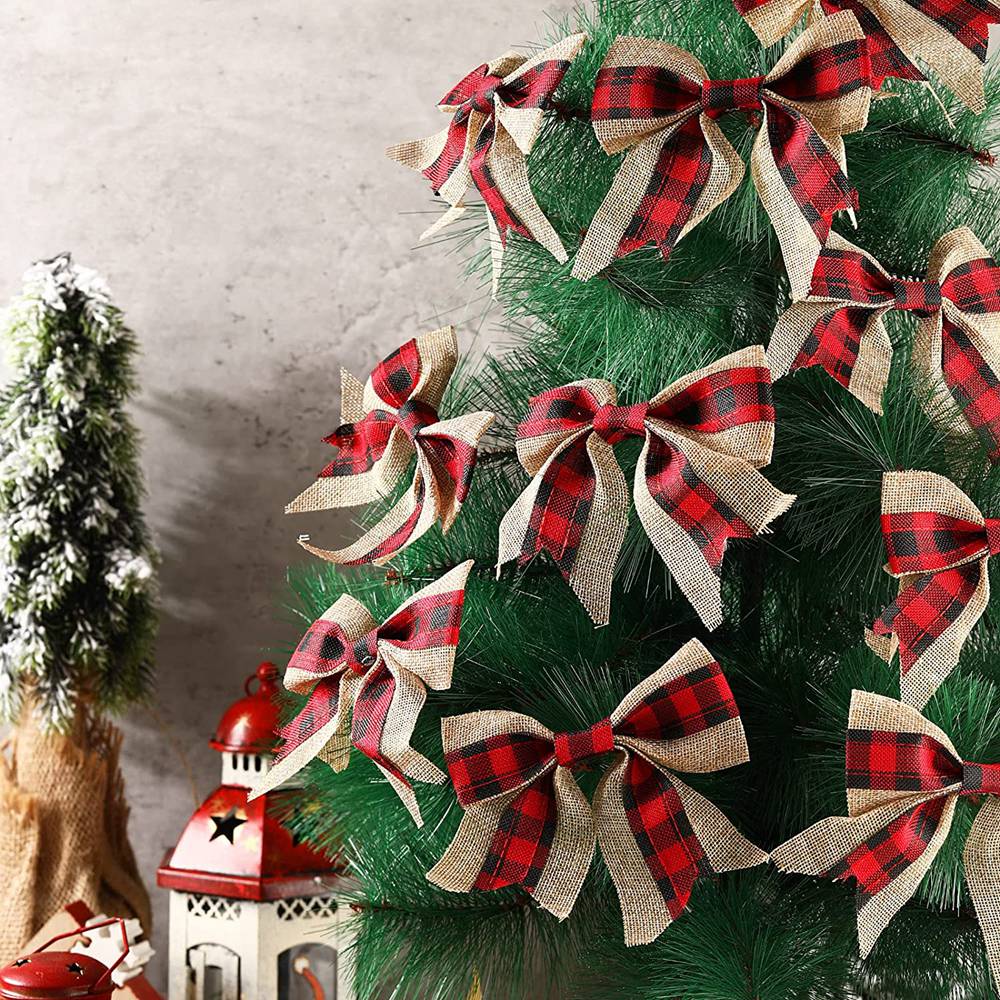 Red Buffalo Plaid Bows Christmas Tree Topper 9x 16 Inches Handmade