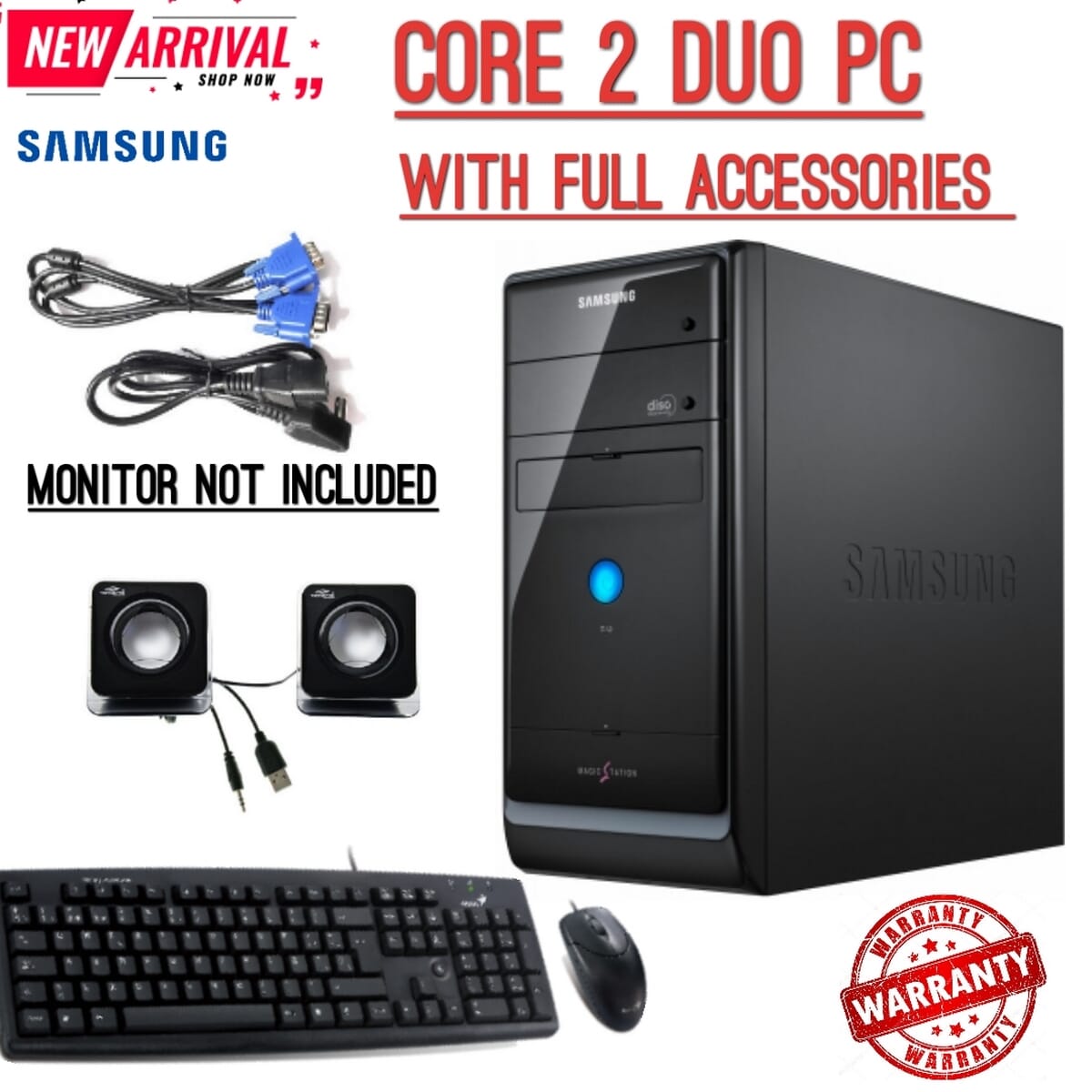 Core 2 Duo PC computer with Accessories_Speaker_Cables_keyboard_Mouse ...