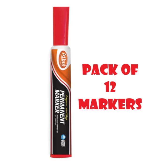 Atlas Permanent Marker Pens - Blue/Black/Red ( Pack of 12 Markers ...
