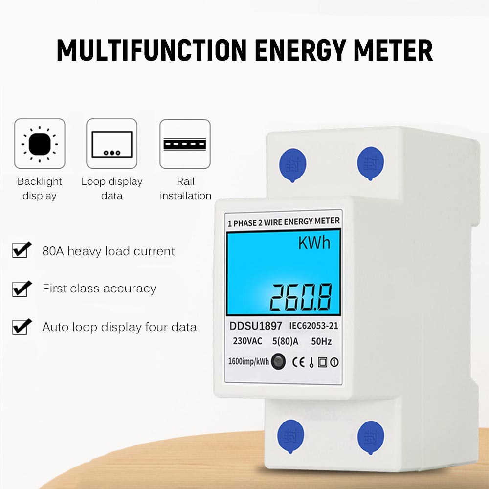 HXSJ Digital Electric Energy Meter Single Phase DIN Rail Electricity ...