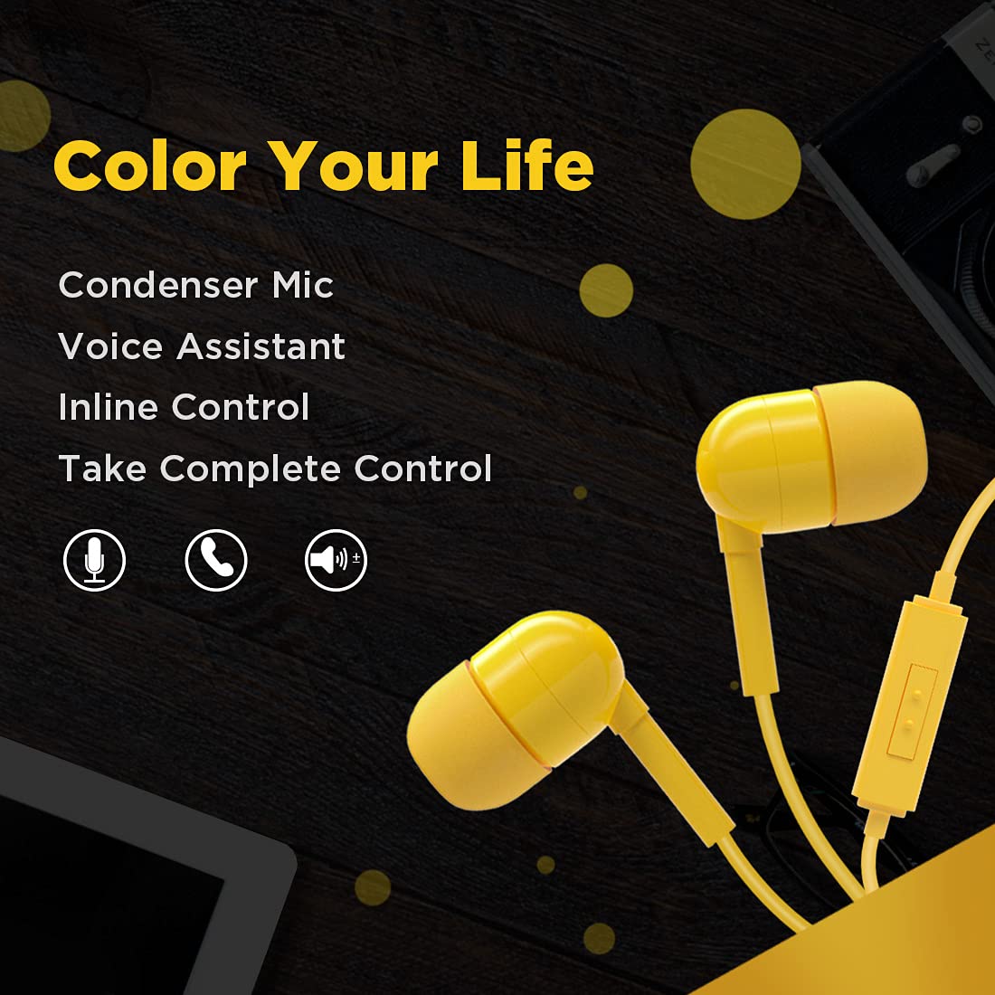 Colorful Music Wired In Ear Earphones With Mic Yellow | Daraz.lk