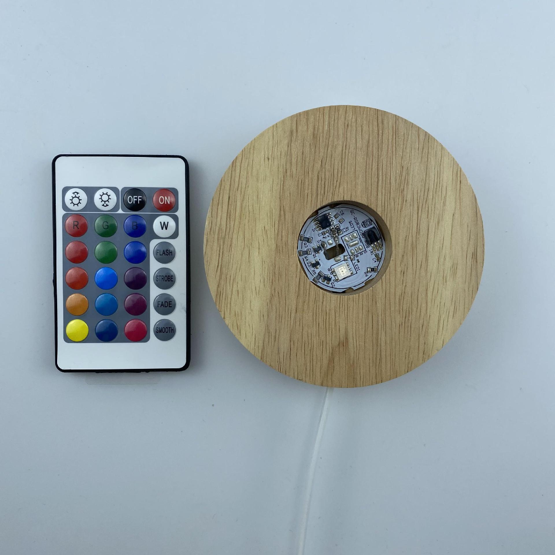 4 inch Round Display Pedestal Led Lights Display Base Crystal Wooden ...