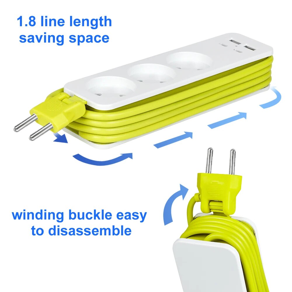VISWE Power strip USB Type-C 5V 3.1A, EU plug Multi outlets Russia ...