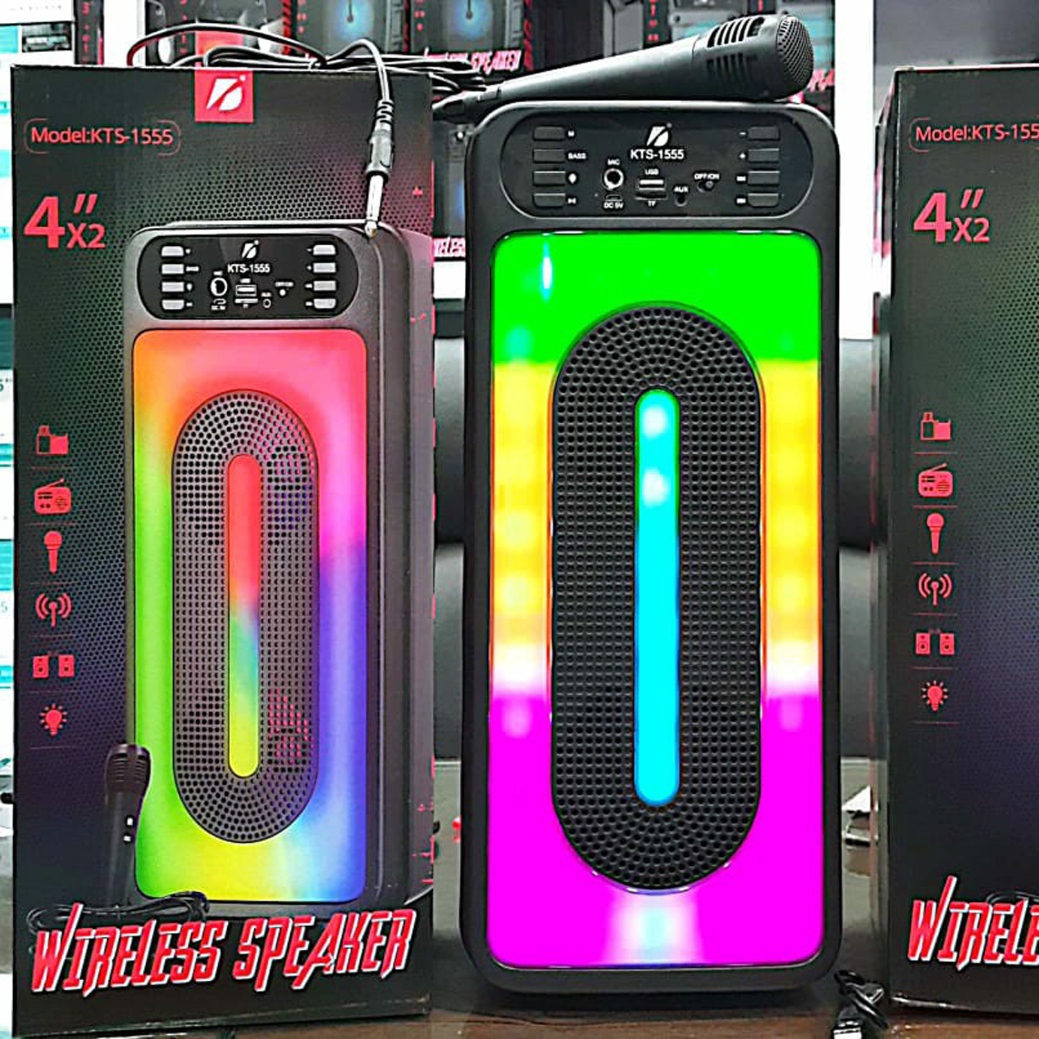 KTS-1555 Portable Wireless Bluetooth Speaker with Mic LED Light RGB ...