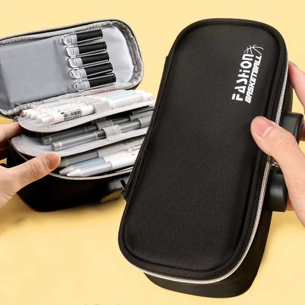 【HOT】 Portable Password Lock Pencil Case Boy Canvas Pencil Bag Large ...