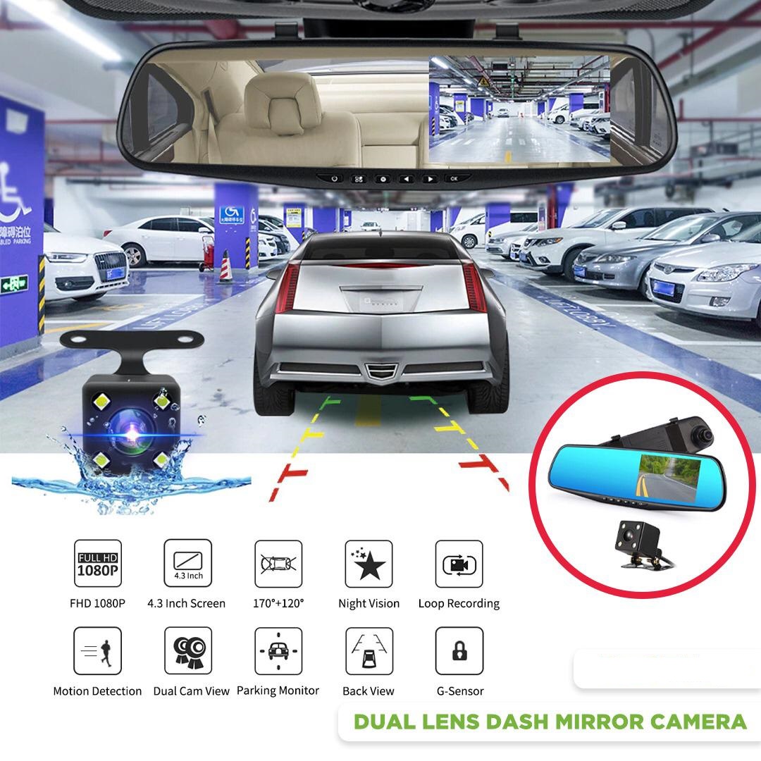 Dual Lens Dash Mirror Camera / Dual Lens 1080P Car DVR Dash Cam Video ...