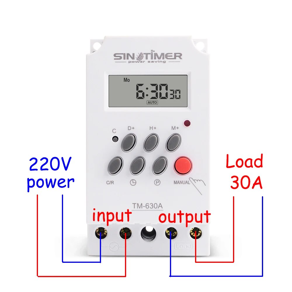 SINOTIMER 30A 220V AC 12V Volt DC Din Rail Digital TIMER SWITCH Electronic 7 Days Schedule ...