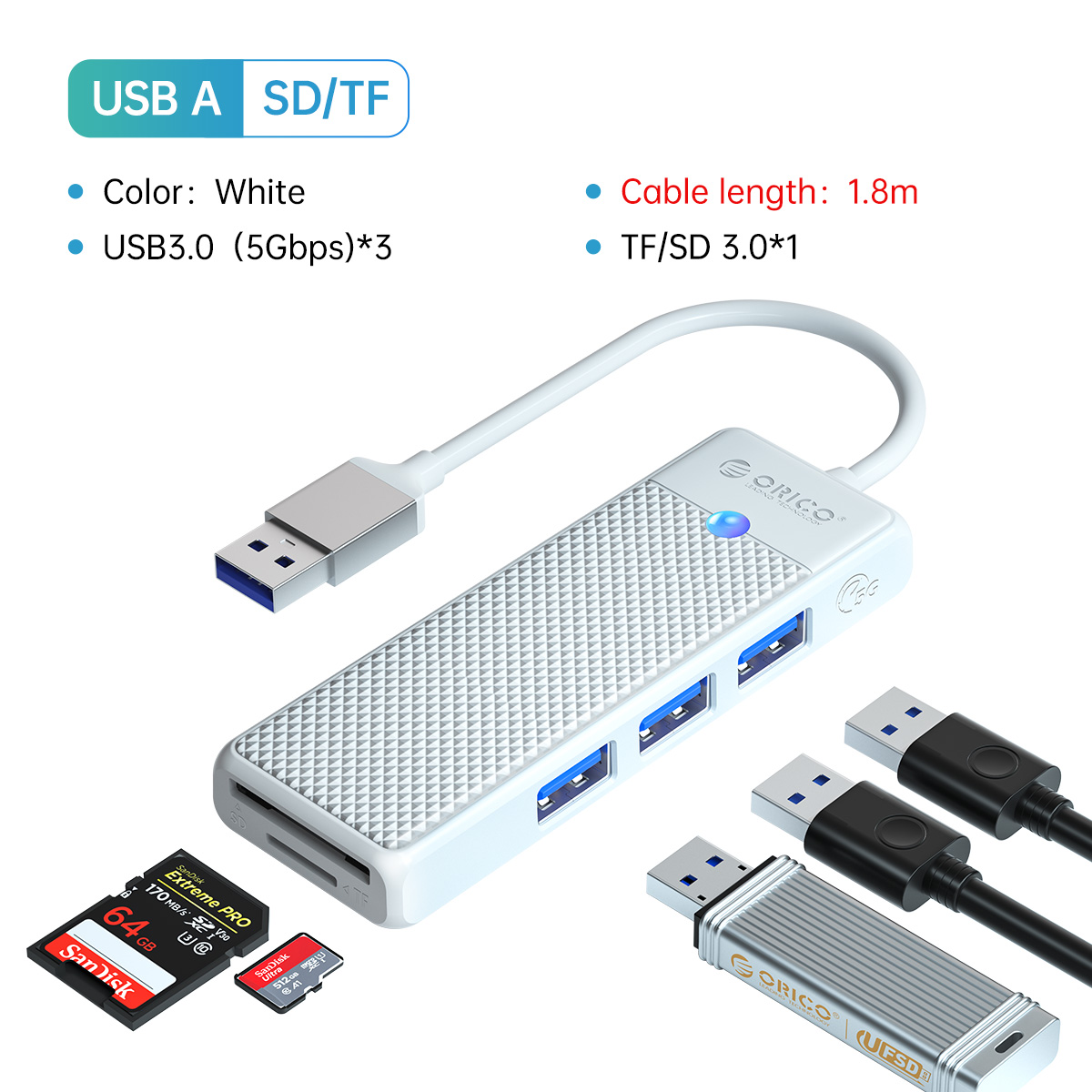 ORICO USB 3.0 HUB Adapter Port Extender PD100W Charging Port 5Gbps High ...