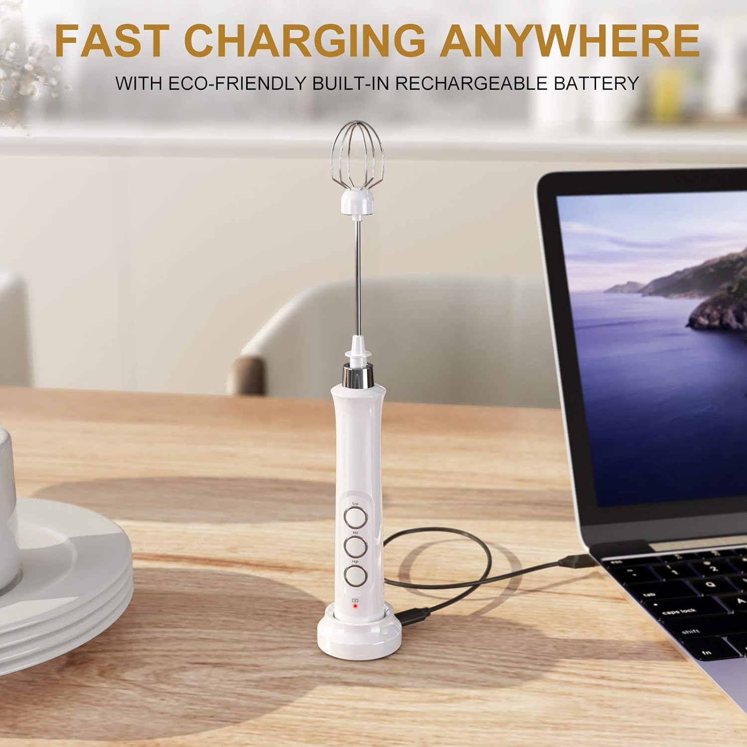 Milk Frothier Electric Egg Beater USB Charging Mixer for Coffee Drink ...