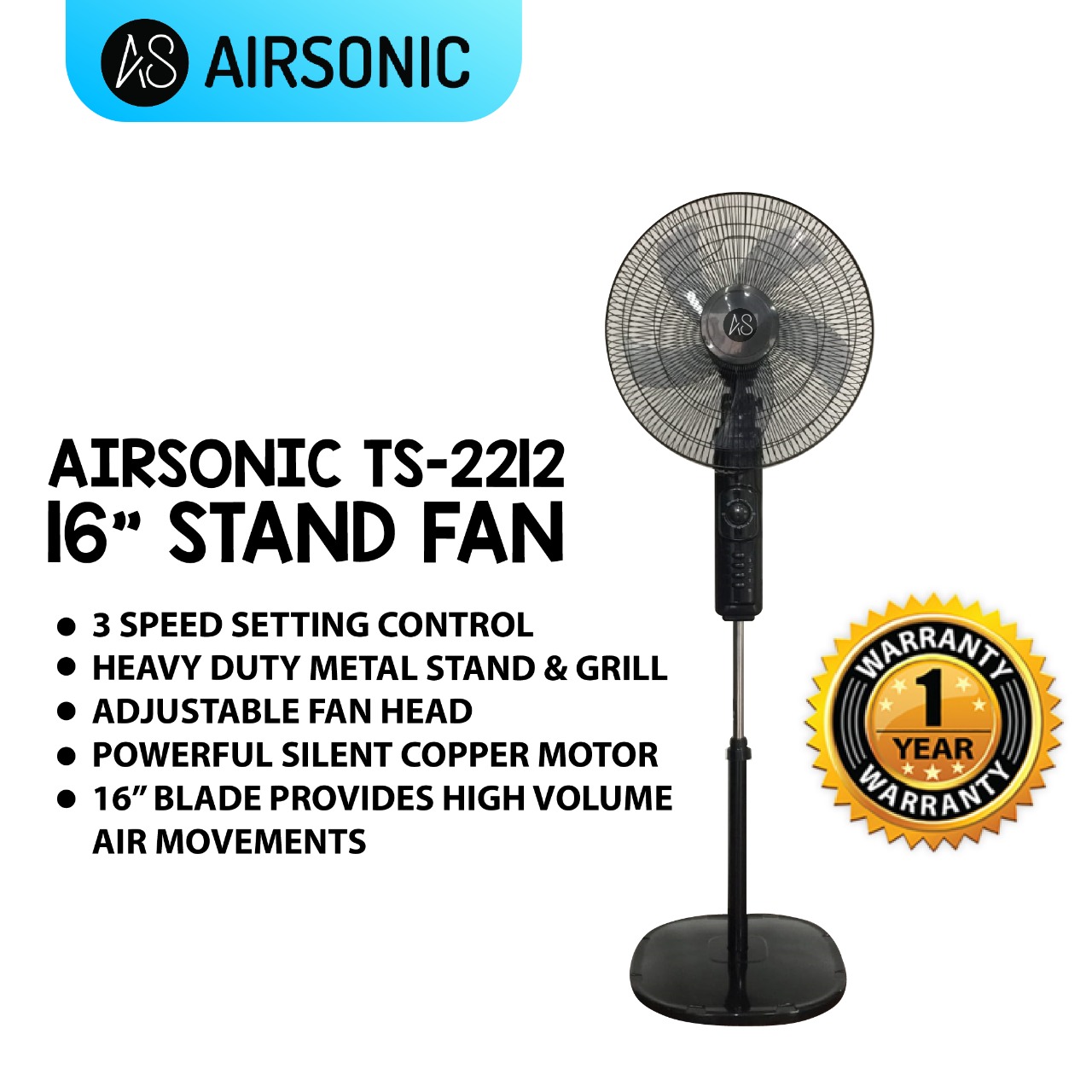 Airsonic stand Fan TS-2212 16 inch 5 Blade | Daraz.lk