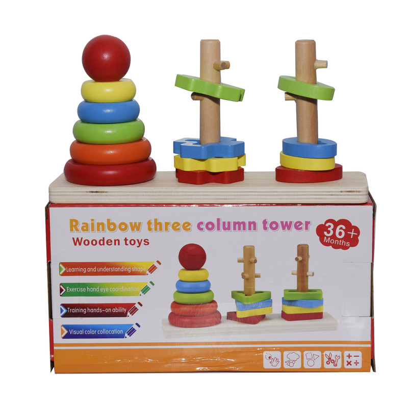 Rainbow Three Colour Tower Wooden Toy For Kids. | Daraz.lk