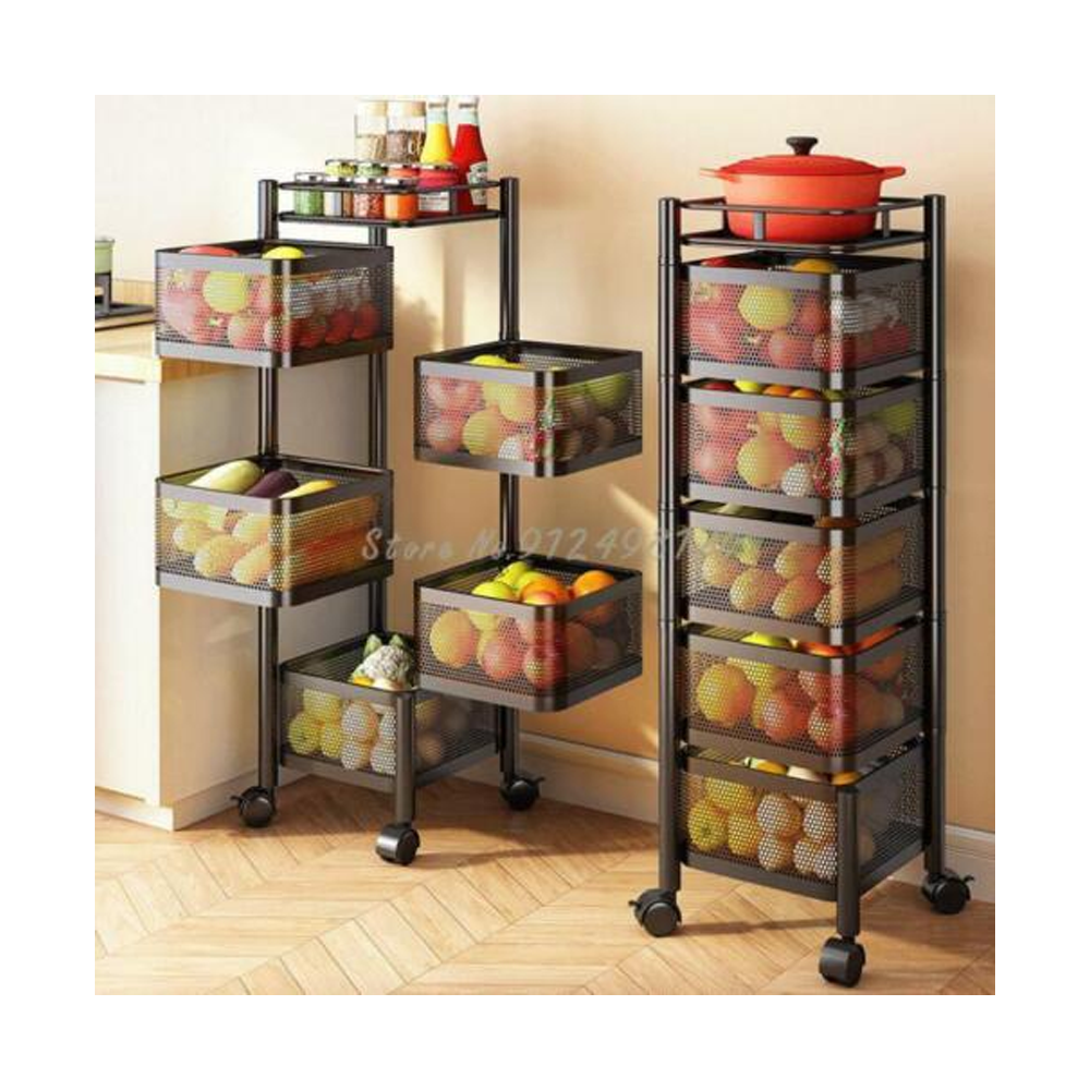 5 Tier Kitchen Storage Rack Bakers Rack 360° Rotating Carts Moving ...