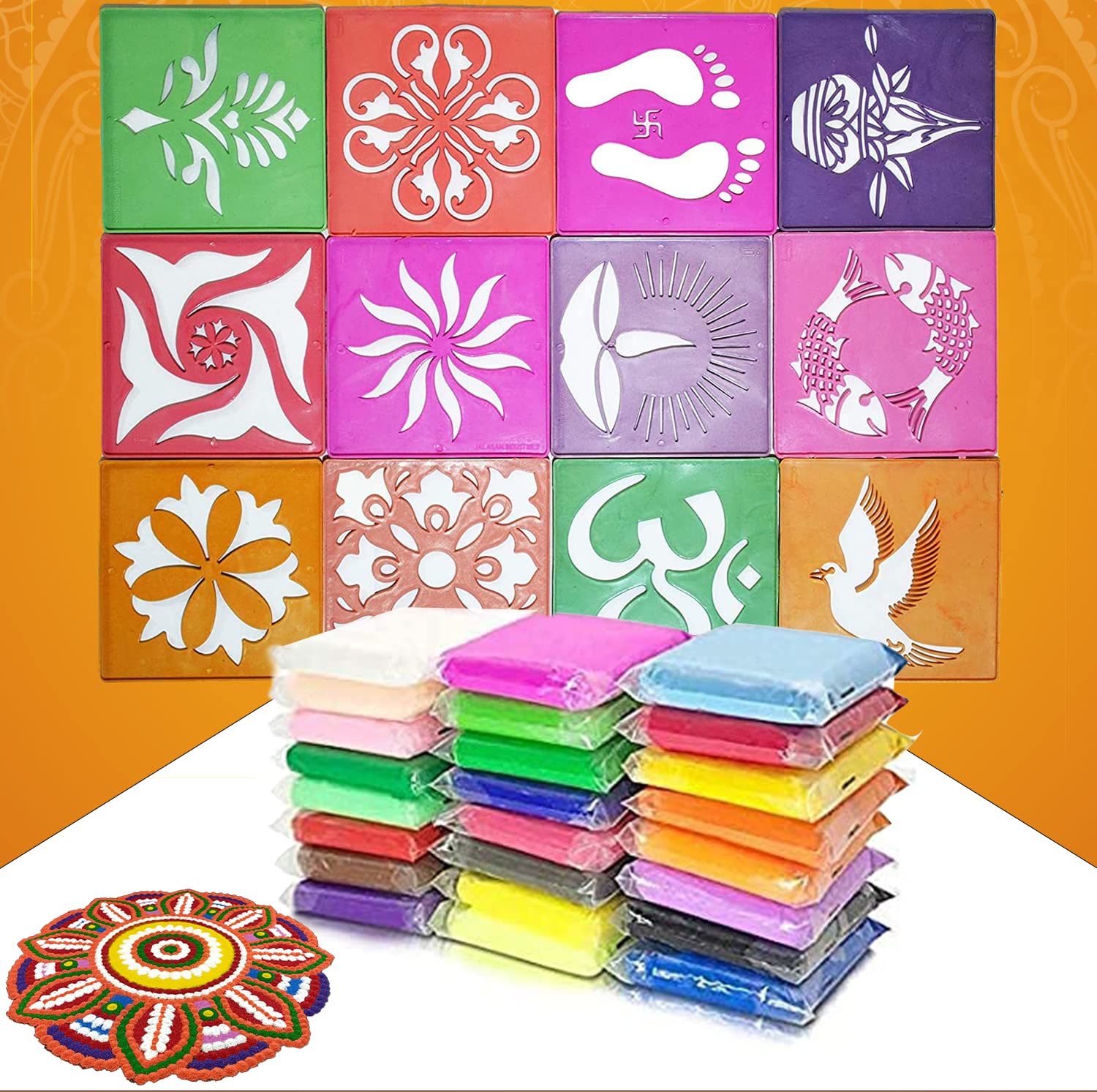 CraftVatika Rangoli Colour Powder with Stencils Kit Diwali Decoration ...