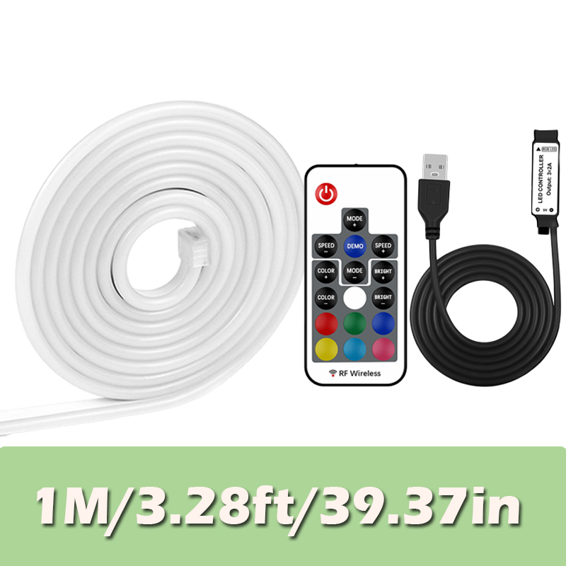 Neon RGB Rope Lights with RF Remote 3m/9.84Ft 5V USB Neon Rope Lights ...