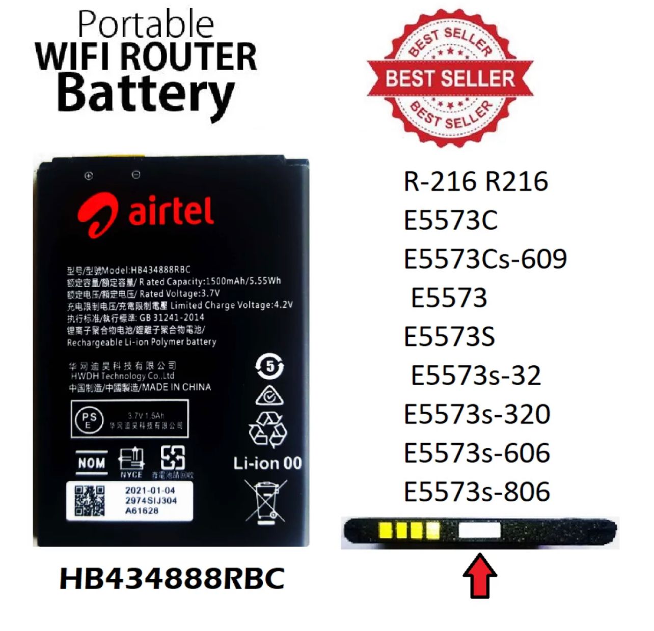 Airtel pocket router battery HB434888RBC Huawei Pocket Router Battery ...