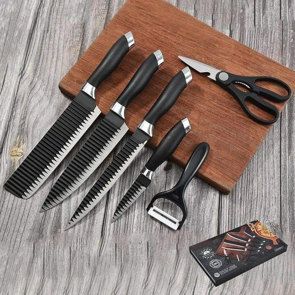 Kitchen Knife Set -6 Pcs 6pc Black Stainless Steel Kitchen Knife Set ...