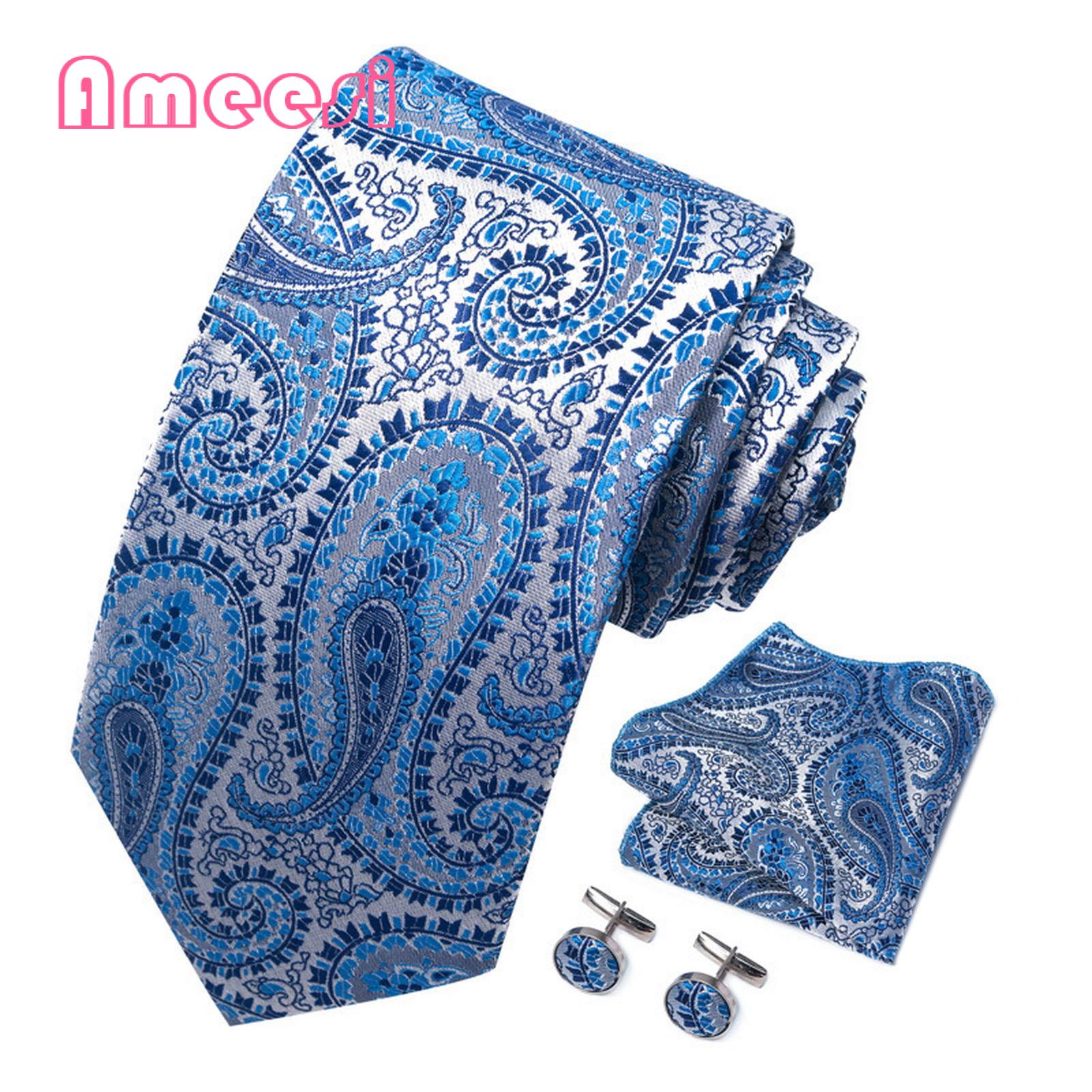 Tie Kerchief Cufflinks Set Stylish 3-piece Men's Tie Pocket Scarf ...