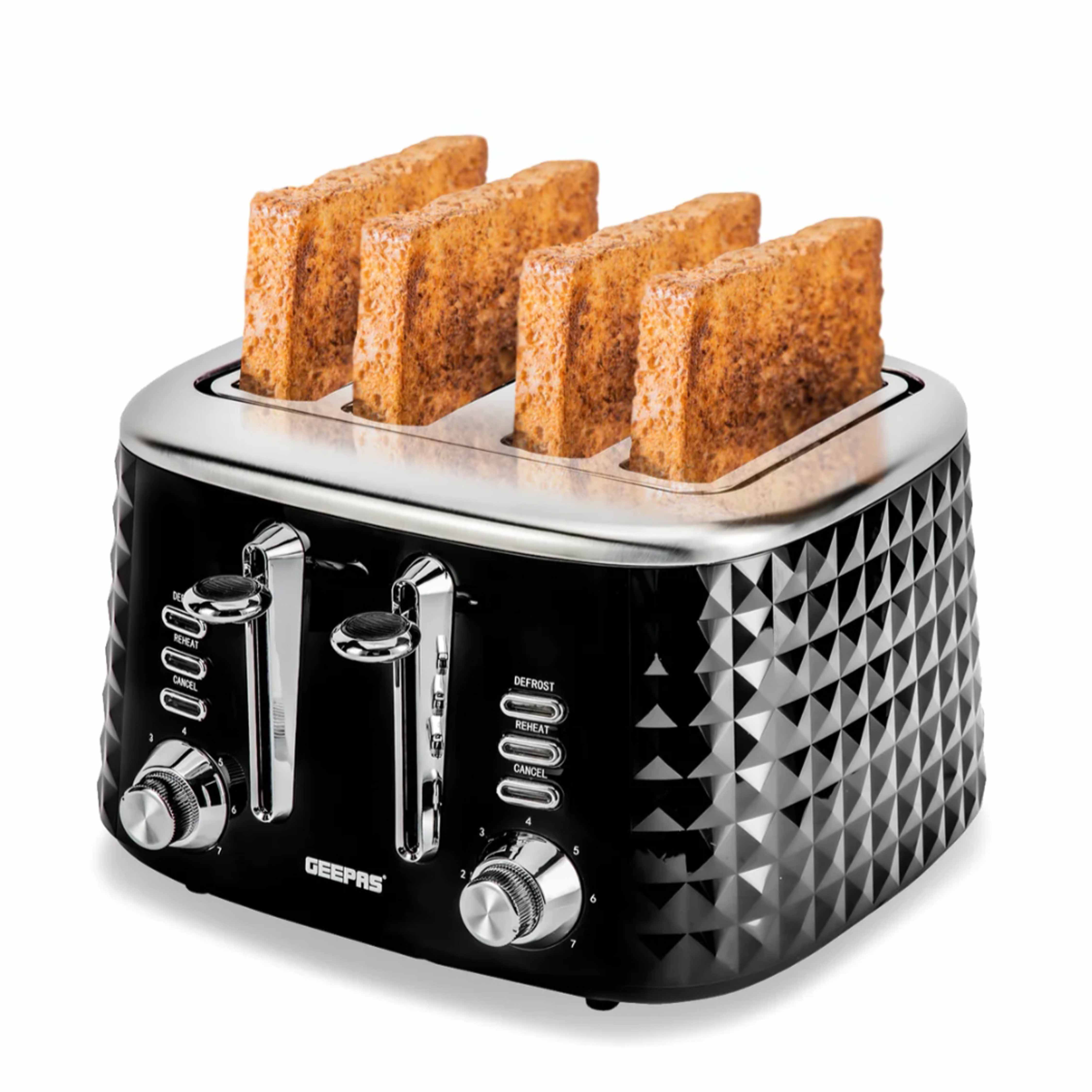 Geepas 4 Slice Bread Toaster - Adjustable 7 Browning Control 4 Slice ...