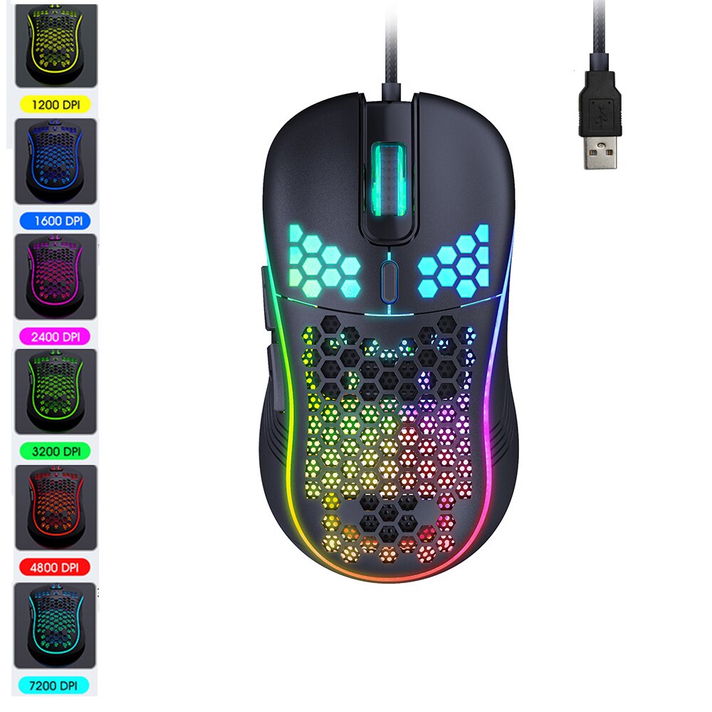 7200 DPI RGB USB Wired Gaming Mouse Lightweight Honeycomb Mouse ...