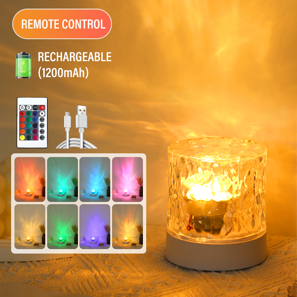 LED Water Ripple Ambiance Night Light USB Rotating Projection Crystal ...