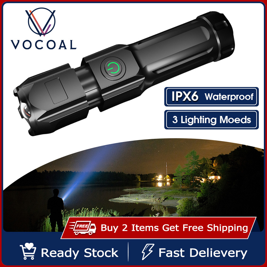 Vocoal Powerful Flashlight Bright L-ed Outdoor Focusing Torchlight ...
