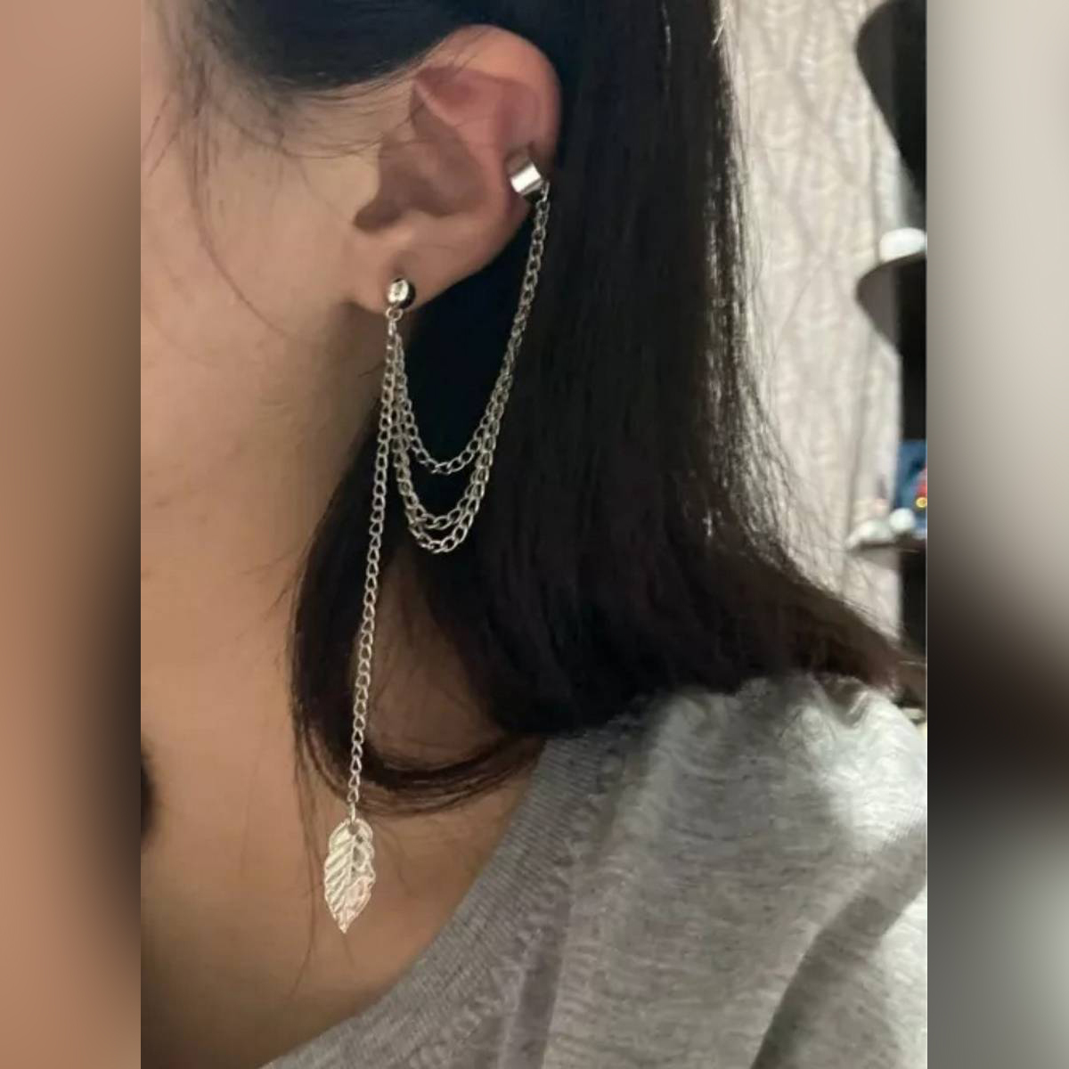 Dream 2Pcs Personality Metal Ear Clip Leaf Tassel Earrings For Women ...