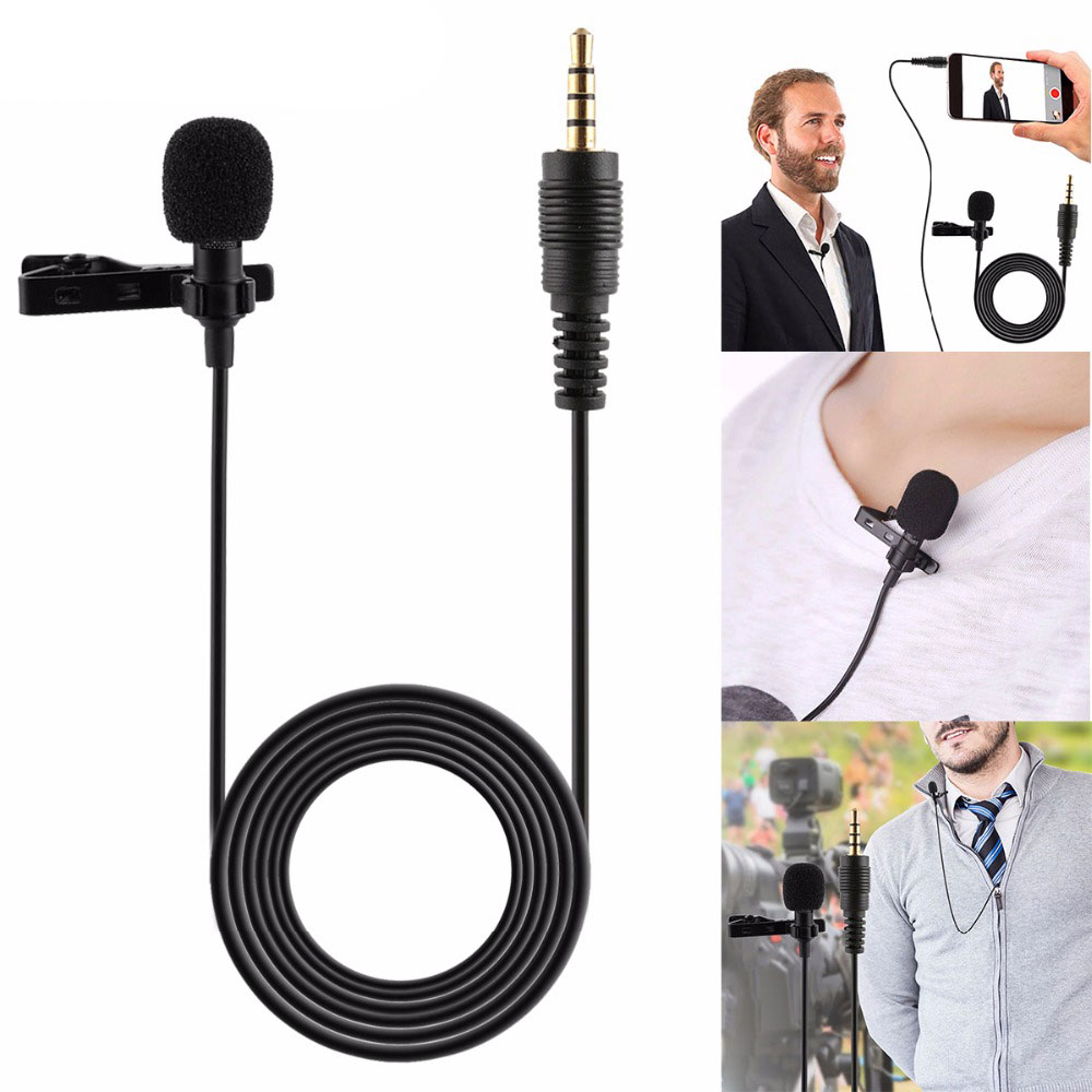 1.5m Mini Portable Microphone Condenser Clip-on Lapel Lavalier Mic ...