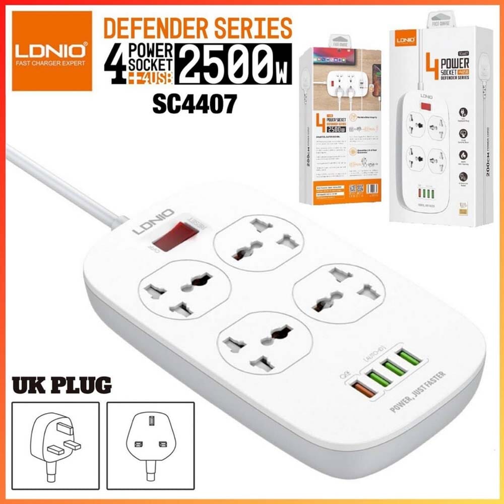 LDNIO Extension Power Cord / Power Socket / LDNIO SC4407/ 4 Power ...