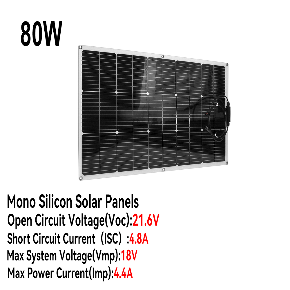 PowMr 80W Solar Panel Flexible Monocrystalline Solar Cell DIY Cable ...