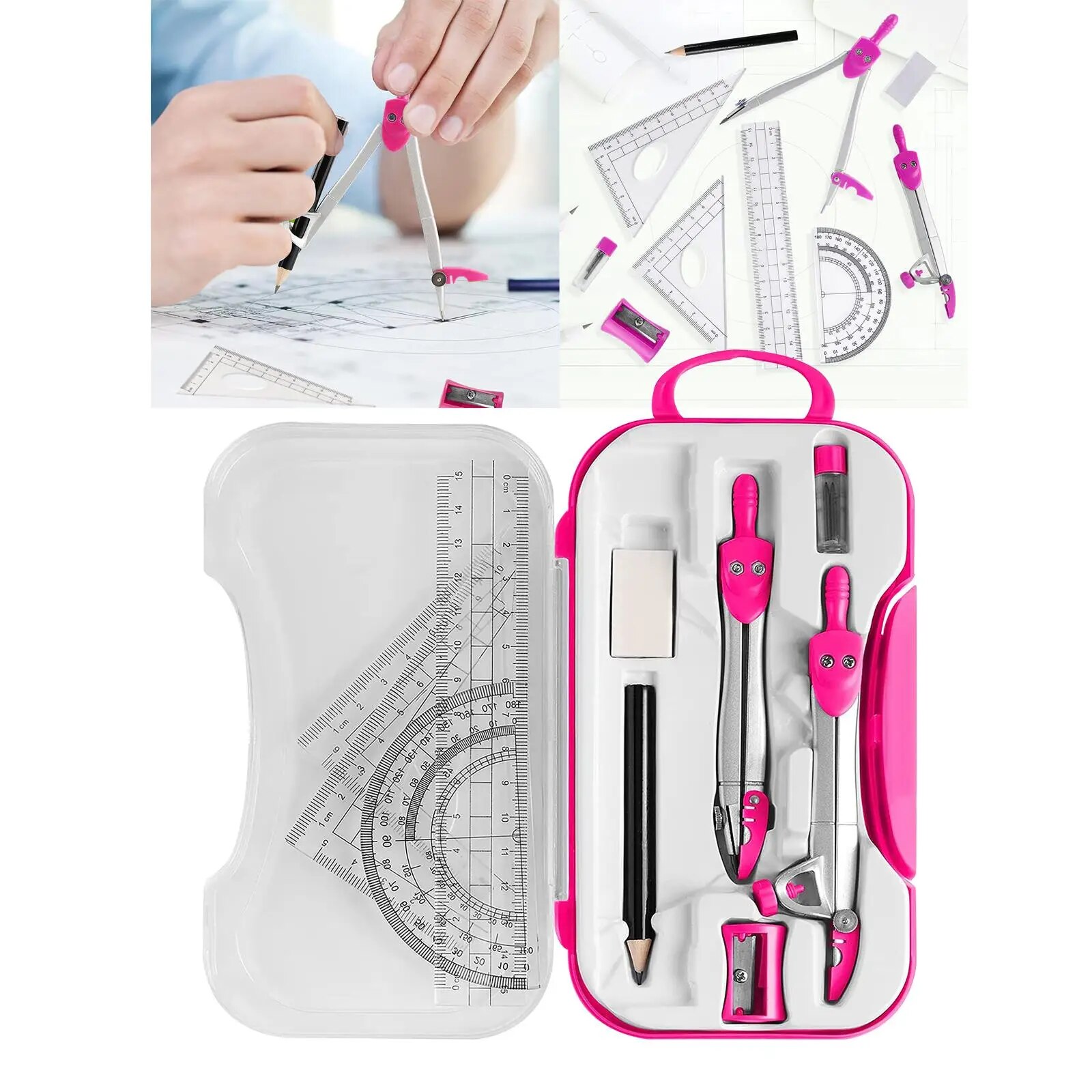 Math Geometry Kit Protractor Compass Set Triangle Ruler Stationery ...