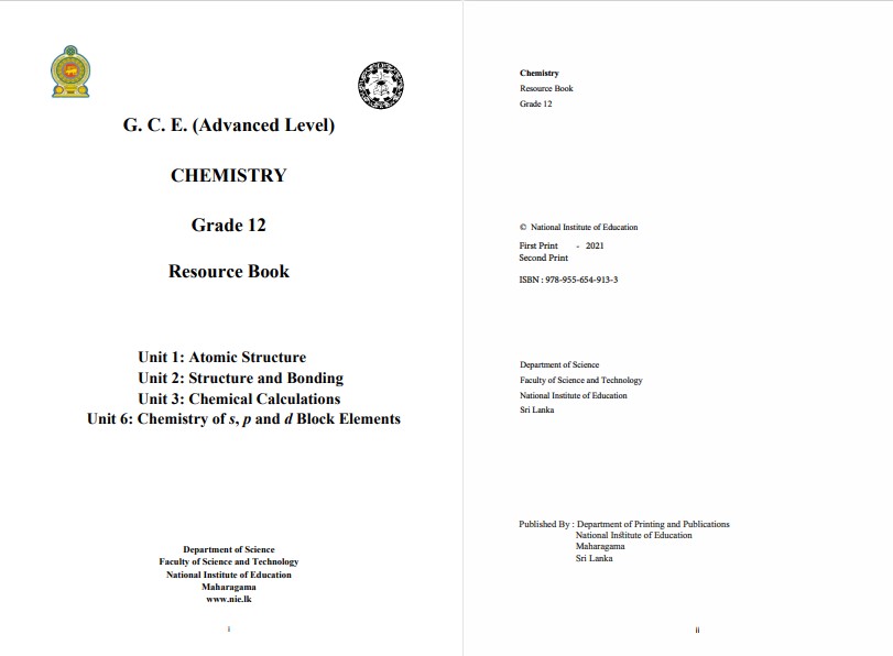 Chemistry Resource Book | Grade 12 | Unit 1,2,3-6 | English Medium ...