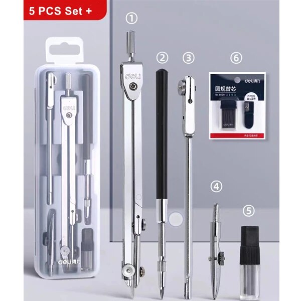 Deli Stainless Steel Drafting Set Durable Drawing Compass Math Geometry ...