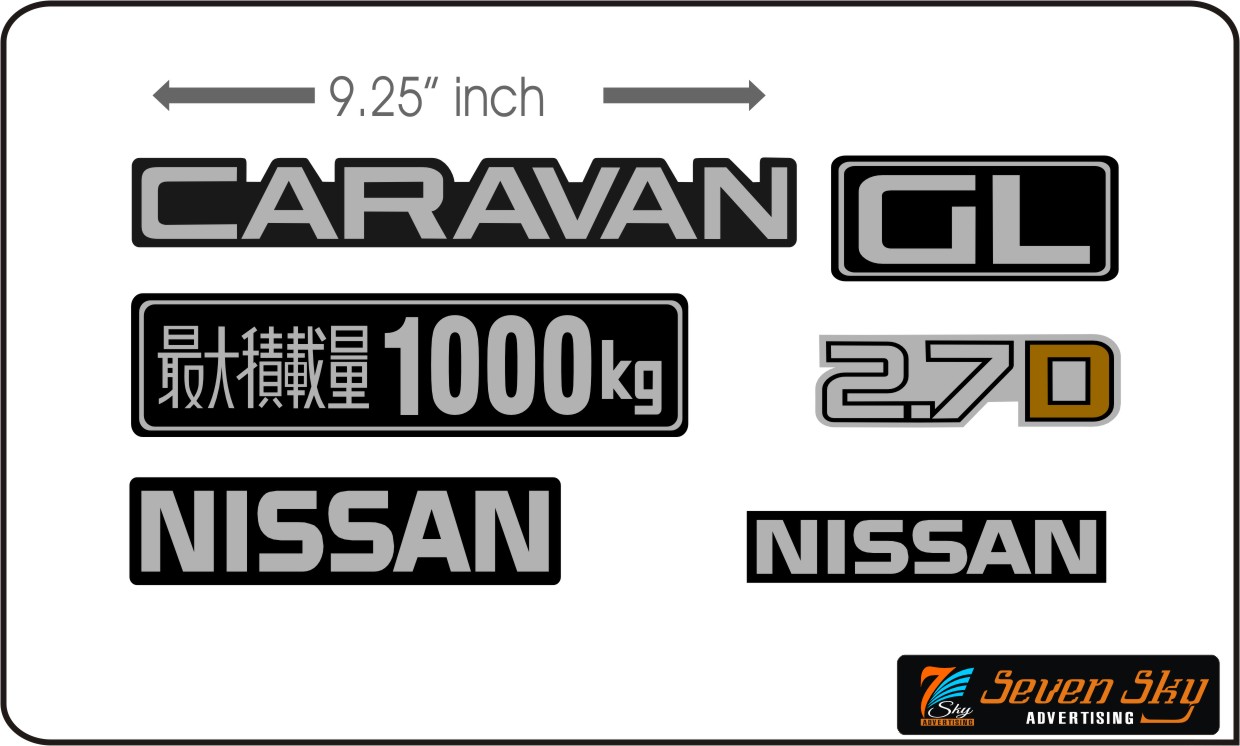 NISSAN CARAVAN GL Van Body Stickers Nickel & Black Color High Quality ...