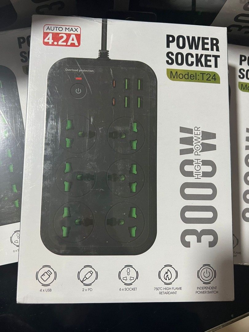 Power Socket T24 3000W with 4USB, 2PD, 6 Socket | Daraz.lk