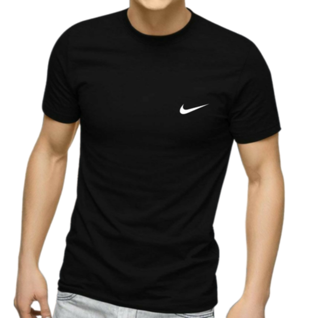 Black Nike side logo Black color Crew Neck T Shirt 190GSM for Men and ...