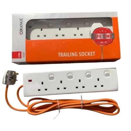 Extension Wire Cord / Orange 3M Length Trailing Socket 13A, 4Way with ...