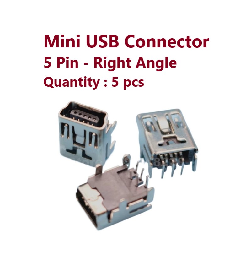 5 pcs of Mini USB Female Connector - 5 Pins Right Angle | Daraz.lk