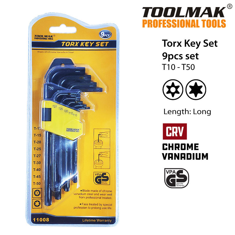 Torx Allen Key Wrench Set - Torx - 9 Pcs - CRV - Long (T10 - T50 mm ...