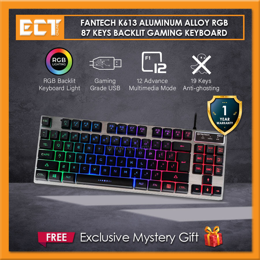 Fantech K613 Aluminum Alloy RGB 87 Keys Backlit Membrane Wired Gaming ...