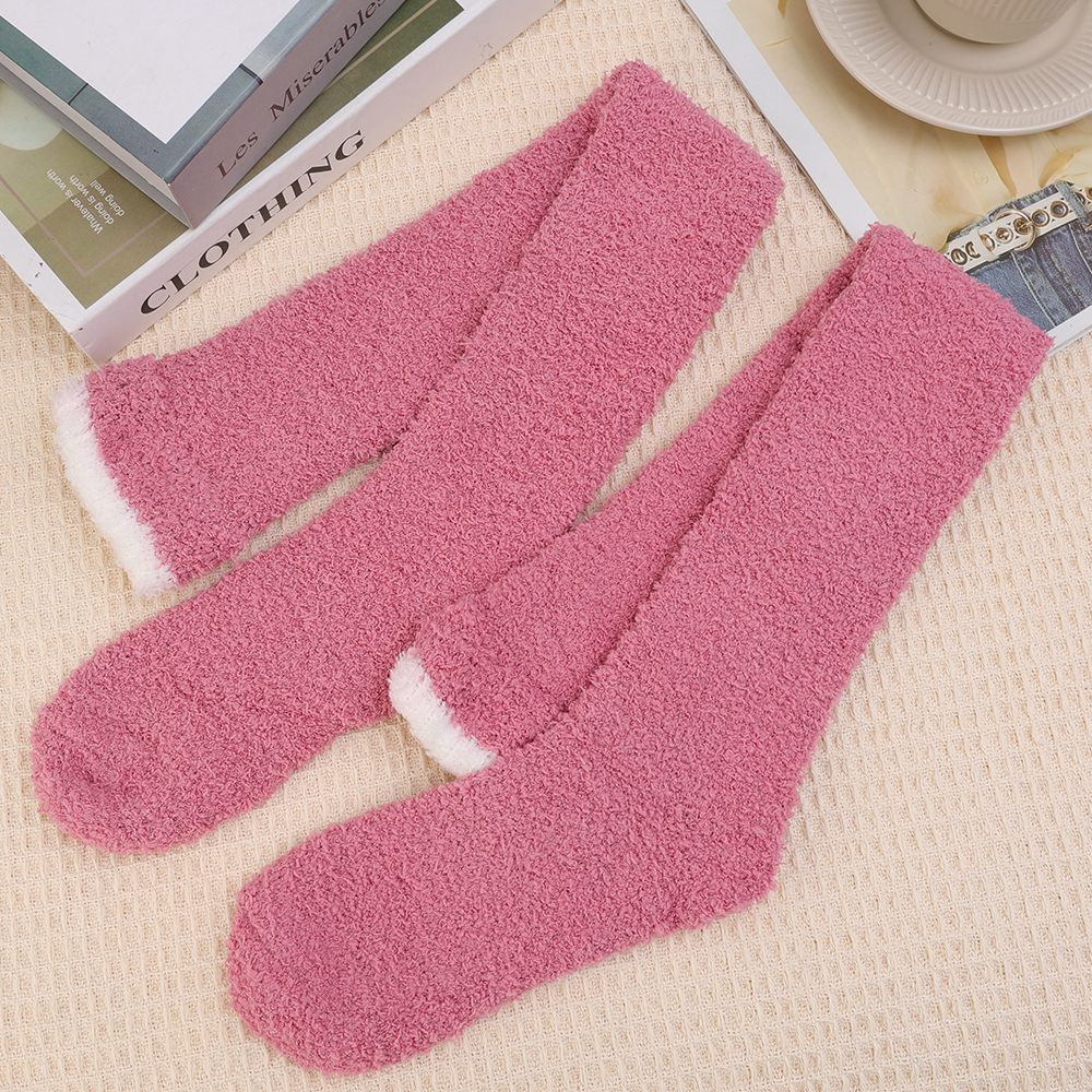 Coral Velvet Socks Women Knee Socks Padded Thickened Sleep Socks Solid ...