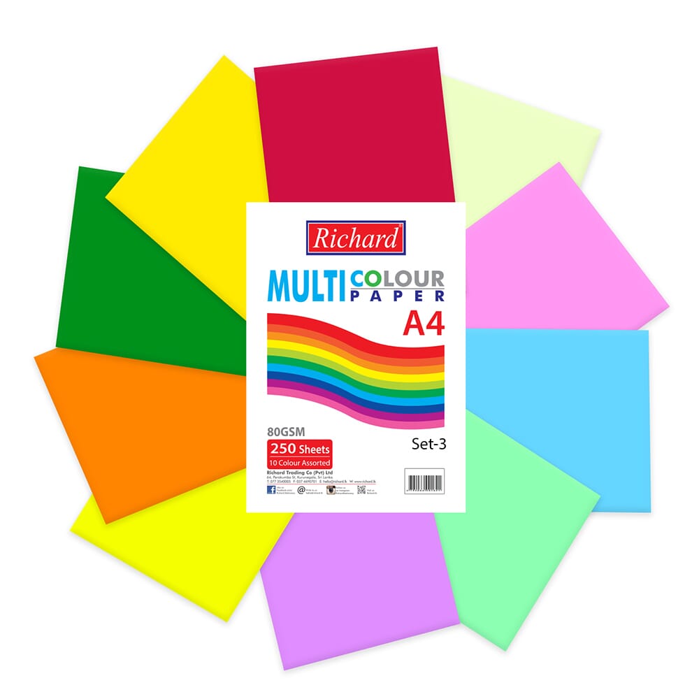 Richard Colour Paper A4 - Set #5 (250 Sheets) (10 COLOURS) | Daraz.lk