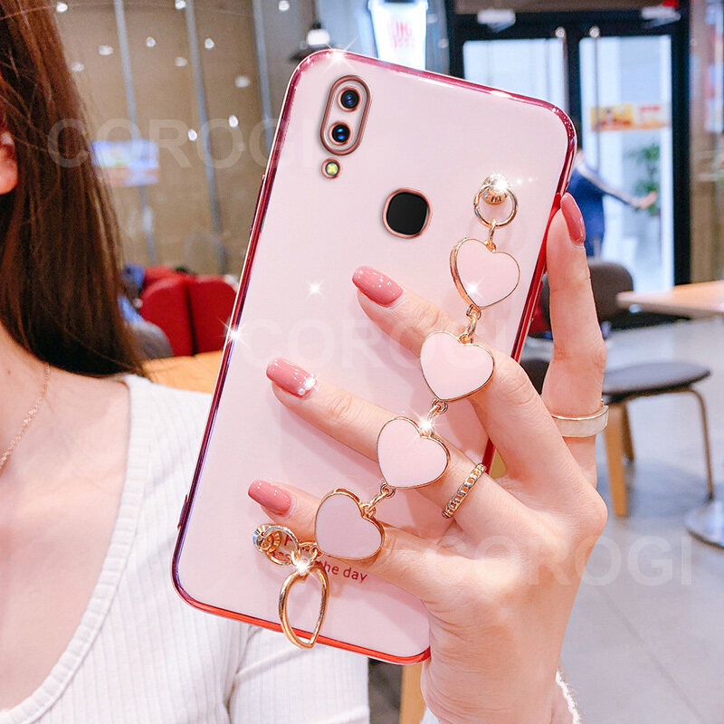 LECOMES for Vivo Y93 Back Cover with Love Heart Bracelet Chain Luxury ...